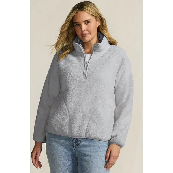 LANDS' END Half Zip High Pile Fleece Pullover - Pale Gray