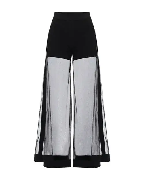 Anne Fontaine Crepe High-waisted Pants With Tulle Overlay