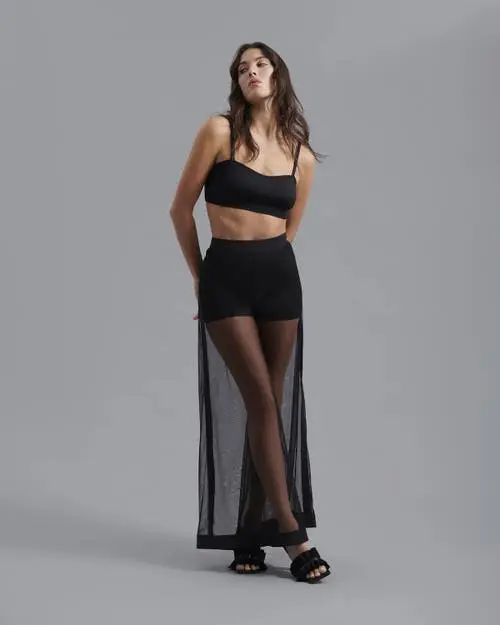 Anne Fontaine Crepe High-waisted Pants With Tulle Overlay