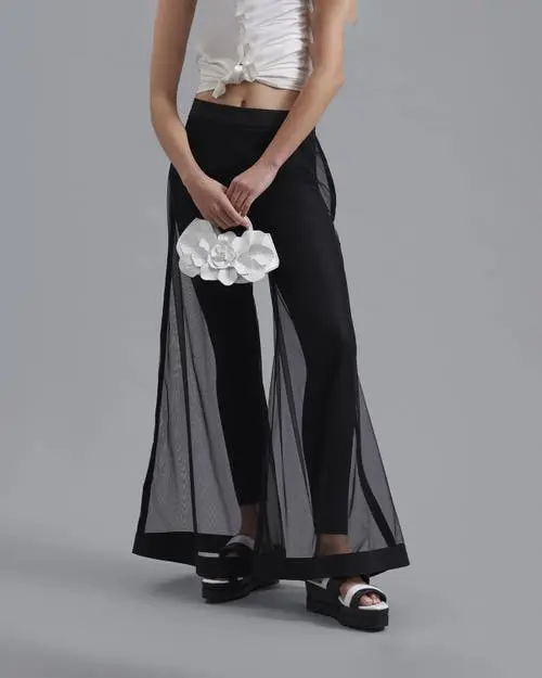 Anne Fontaine Crepe High-waisted Pants With Tulle Overlay