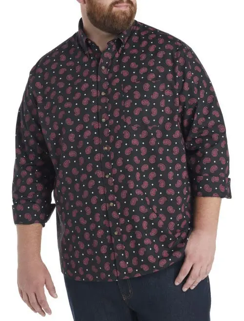 HARBOR BAY BY DXL Big & Tall Easy-care Paisley Print Sport Shirt - Black