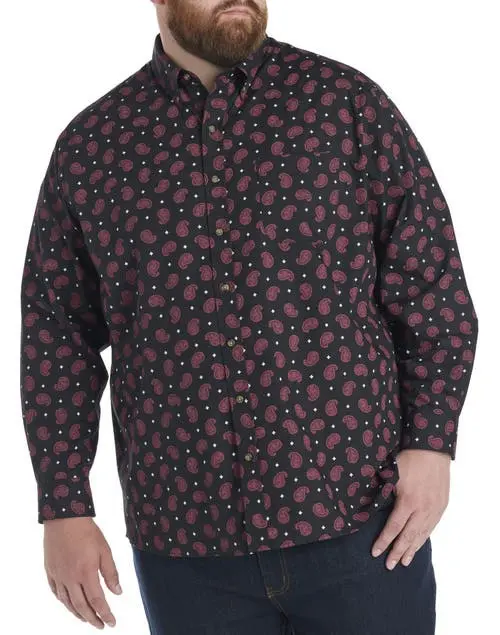 HARBOR BAY BY DXL Big & Tall Easy-care Paisley Print Sport Shirt - Black