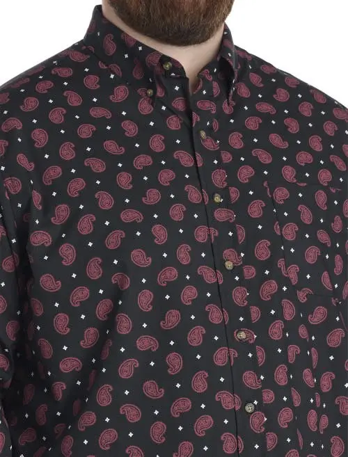 HARBOR BAY BY DXL Big & Tall Easy-care Paisley Print Sport Shirt - Black