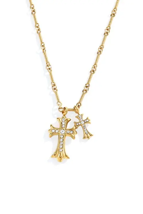 MINT & LILY Double Cross Charm Pendant Necklace - 18k Gold Plated