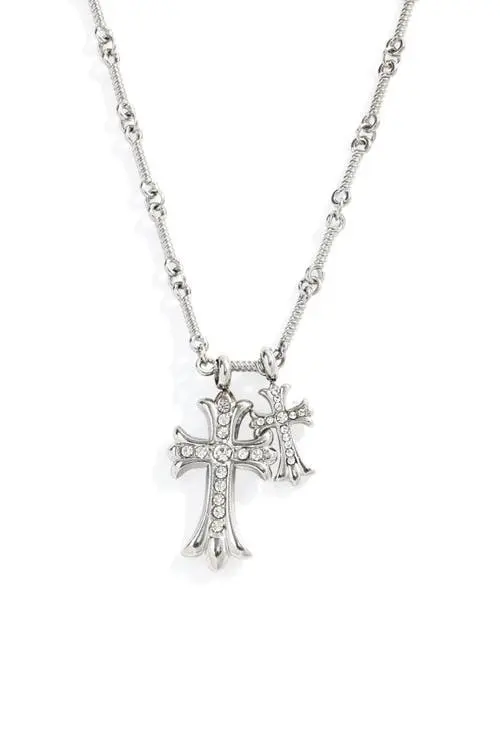 MINT & LILY Double Cross Charm Pendant Necklace - Silver