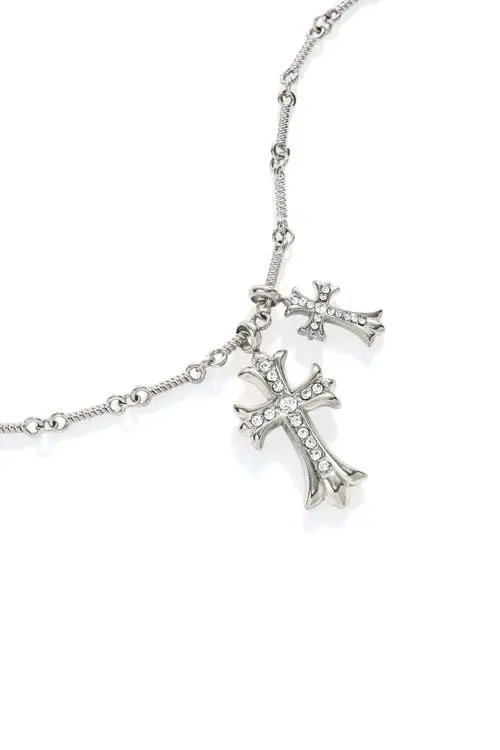 MINT & LILY Double Cross Charm Pendant Necklace - Silver