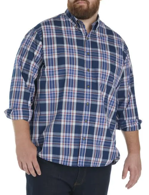 HARBOR BAY BY DXL Big & Tall Easy-care Large Plaid Sport Shirt - Blue