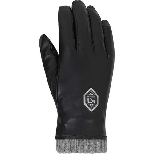 Kari Traa Leather Glove With Ribbed Cuff - Blk