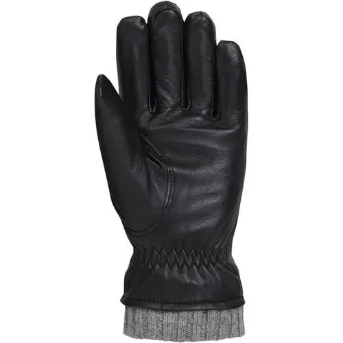 Kari Traa Leather Glove With Ribbed Cuff - Blk