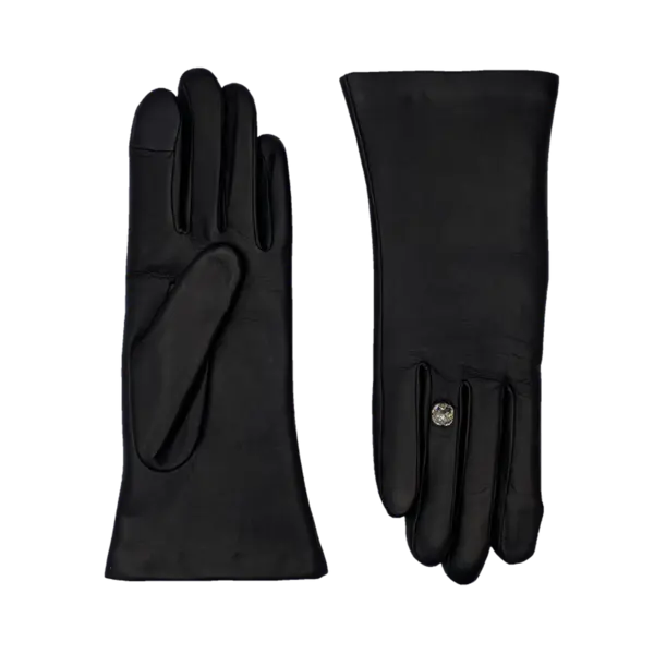 AGNELLE Lambskin Gloves With Gem Detail - Tnoir
