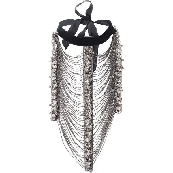 Anne Fontaine Oglam Silver Collar With Beaded Chains And Stones