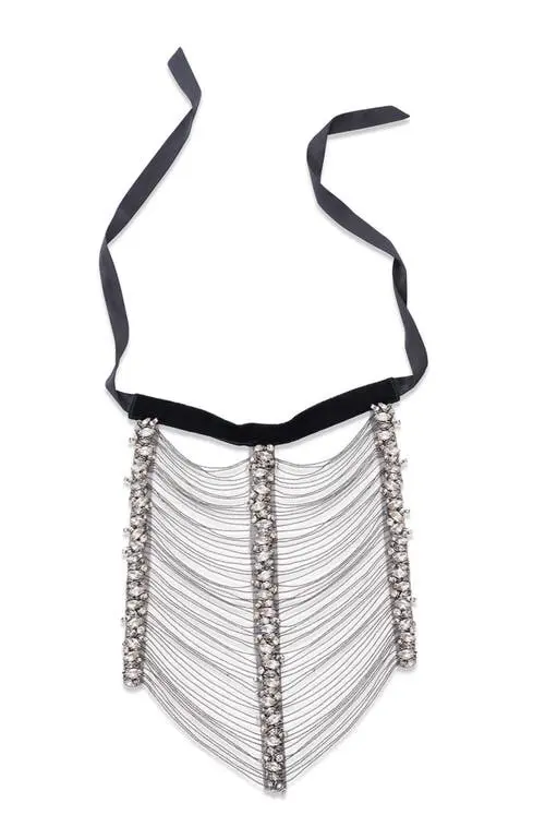 Anne Fontaine Oglam Silver Collar With Beaded Chains And Stones