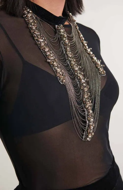Anne Fontaine Oglam Silver Collar With Beaded Chains And Stones