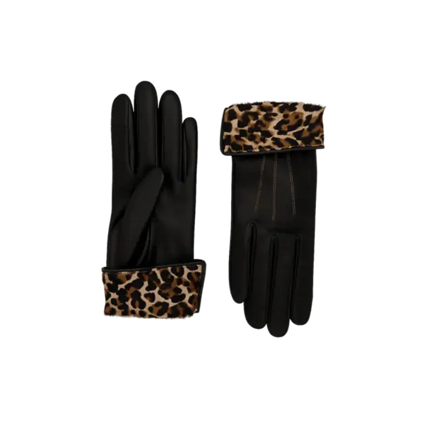 AGNELLE Fanny Lambskin Gloves With Cashmere Lining - Tnoir/panthere