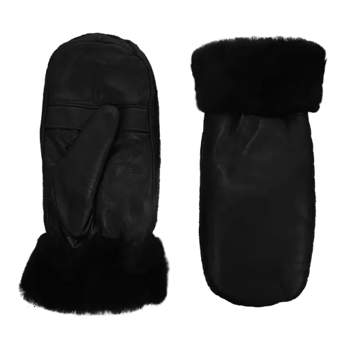 AGNELLE Marie-alix Rabbit Fur Lined Lambskin Mittens - Noir/noir