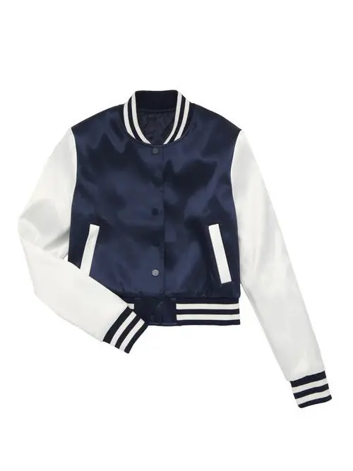 THEME Valley Satin Varsity Jacket - Navy