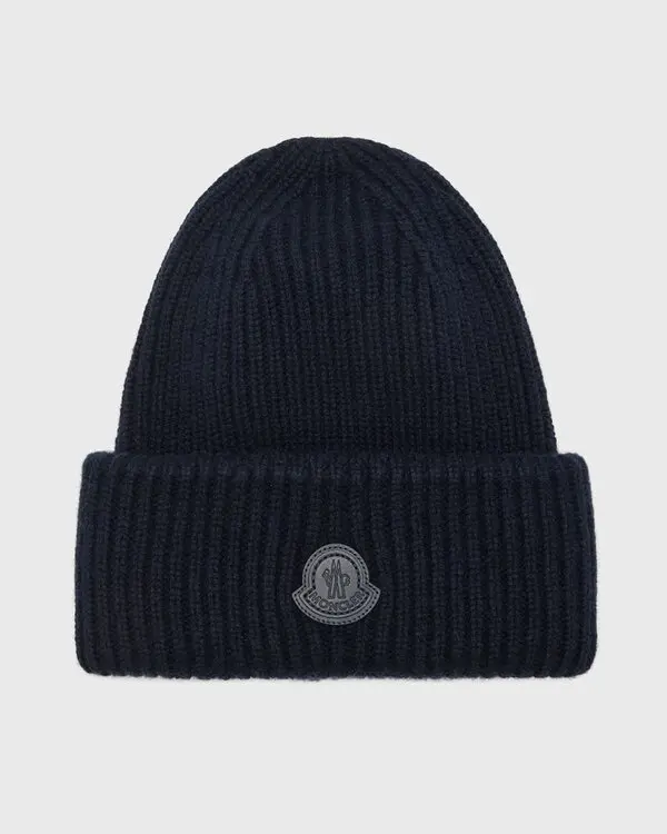 Moncler Ribbed Cashmere Beanie - Navy