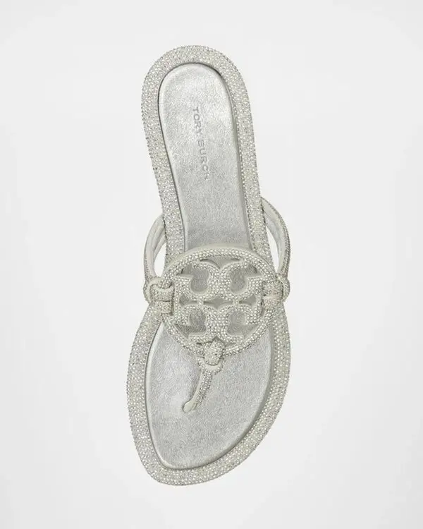 Tory Burch Miller Pave Logo Sandals - Silver