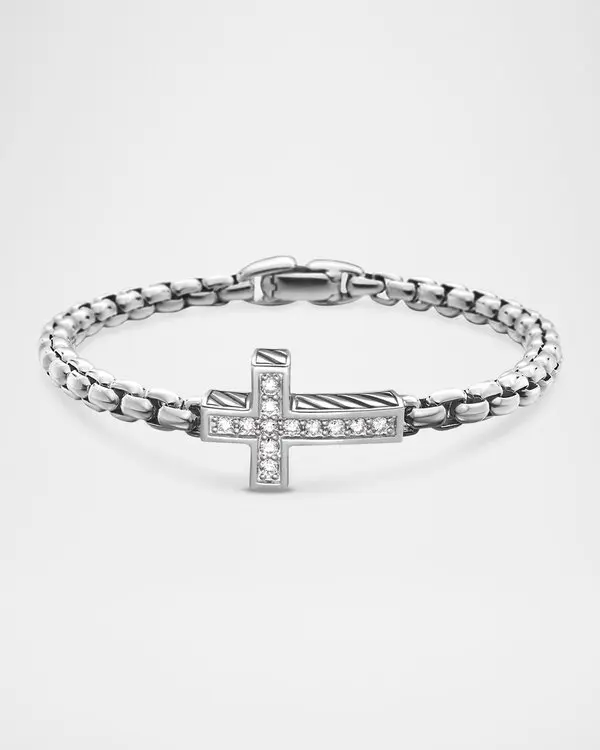 David Yurman Diamond Cross Station Bracelet - Silver