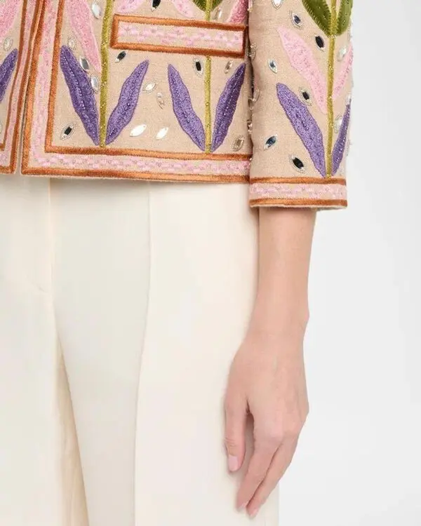 Valentino Garavani Beaded Leaf-embroidered Linen Jacket