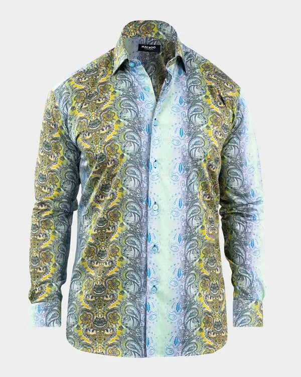 MACEOO Fibonacci Paisley Degrade Cotton Dress Shirt - Green