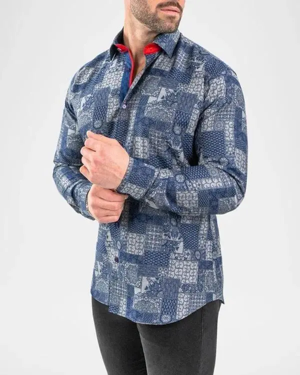 MACEOO Apos;s Einstein Jacquard Mosaic Sport Shirt - Grey