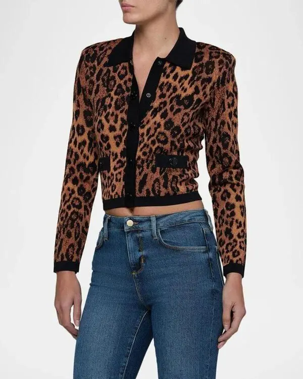 L & APOS;AGENCE Western Toile Osiris Jacquard Cardigan - Tan Multi