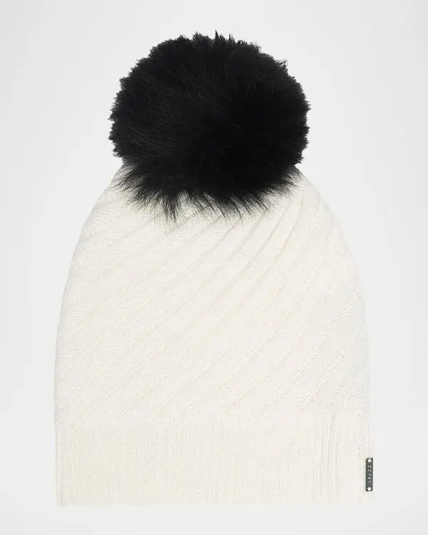 Gorski Cashmere Beanie With Lamb Shearling Pom - Black