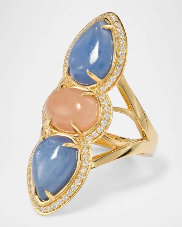 JAMIE TURNER Sparrow Statement Ring - Kyanite And Pink Moonstone