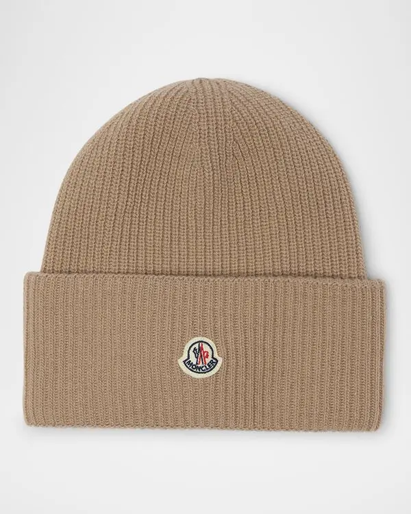 Moncler Ribbed Virgin Wool Beanie - Beige