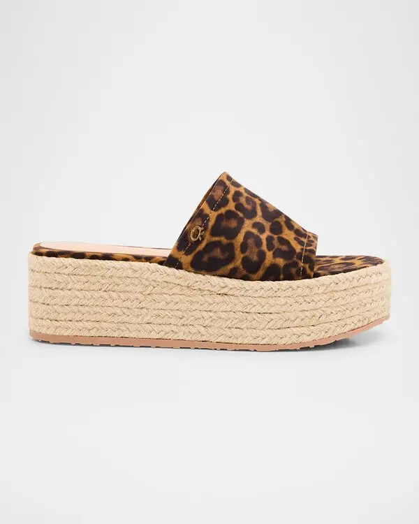 GIANVITO ROSSI Leopard Espadrille Flatform Slides - Leoprd