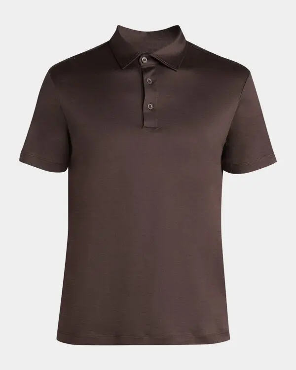 Giorgio Armani Silk And Cotton Polo Shirt - Solid Dark Brown