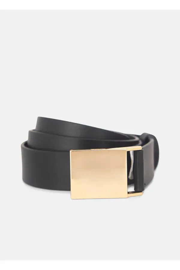 Vince 30mm Plaque Leather Belt - Gold