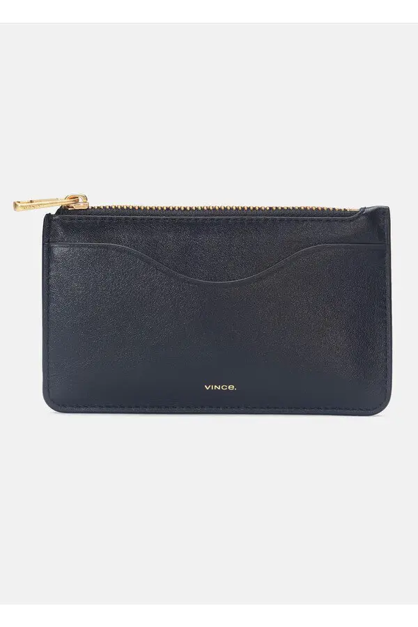Vince Leather Zip-top Card Case - Black