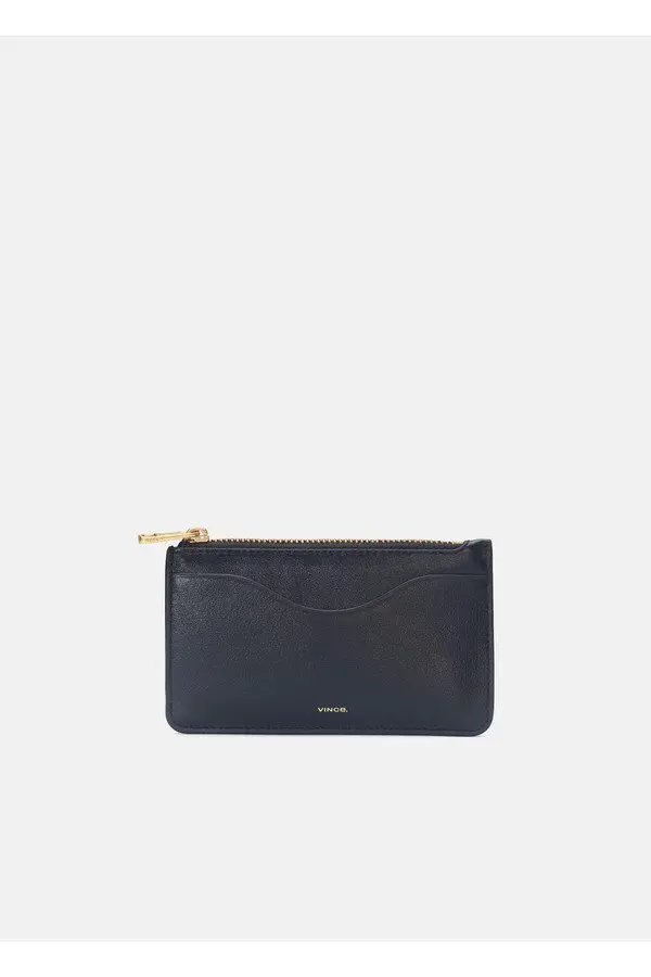 Vince Leather Zip-top Card Case - Black