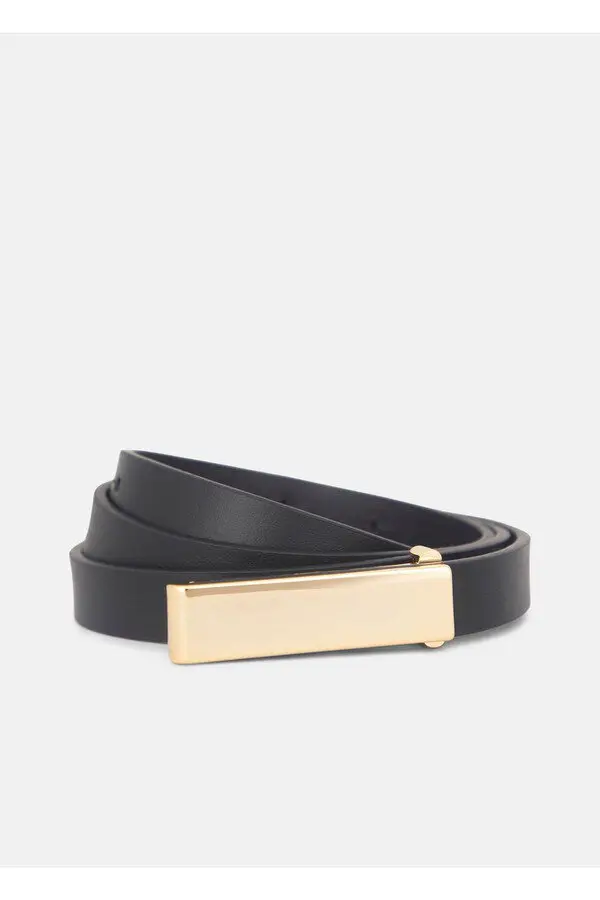 Vince 15mm Elongated Plaque Leather Belt - Gold