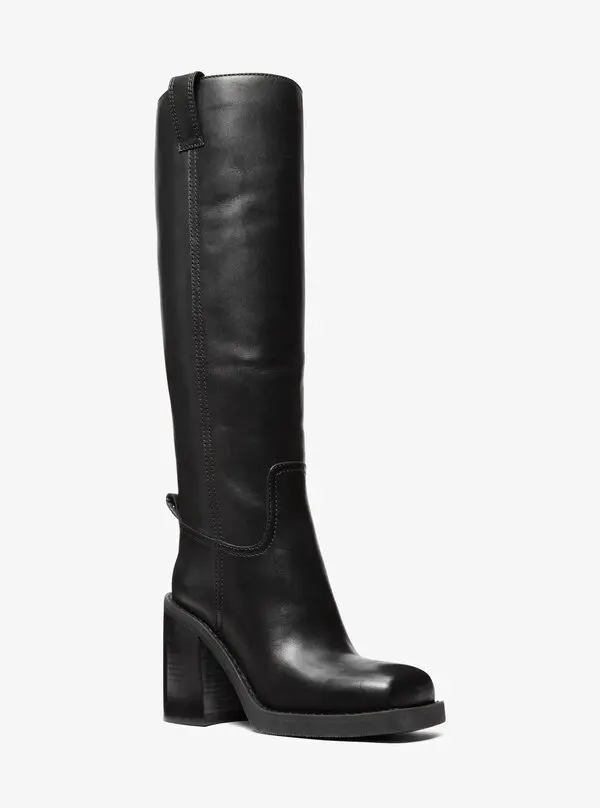 Michael Kors Houston Leather Block Heel Boots - Black