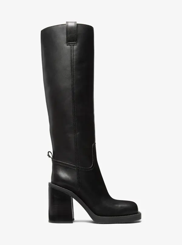 Michael Kors Houston Leather Block Heel Boots