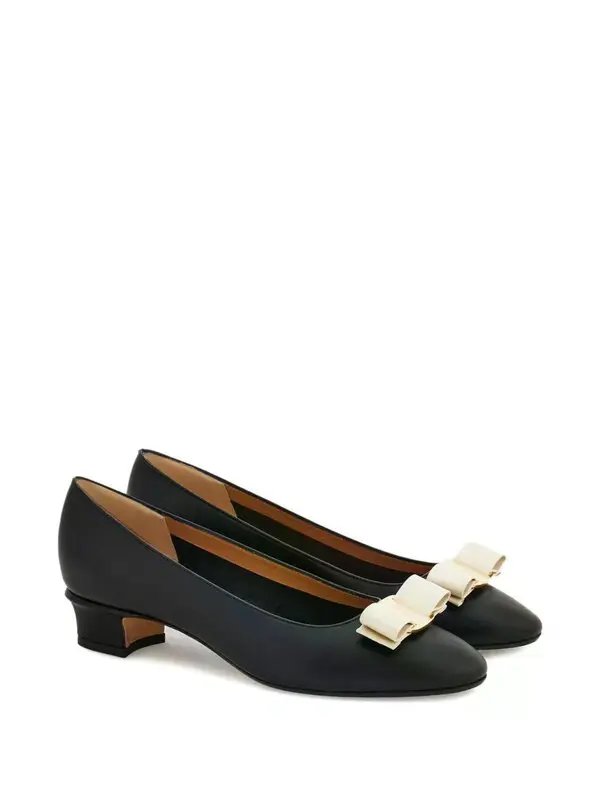 FERRAGAMO Vara Bow-detail Block-heel Pumps - Black