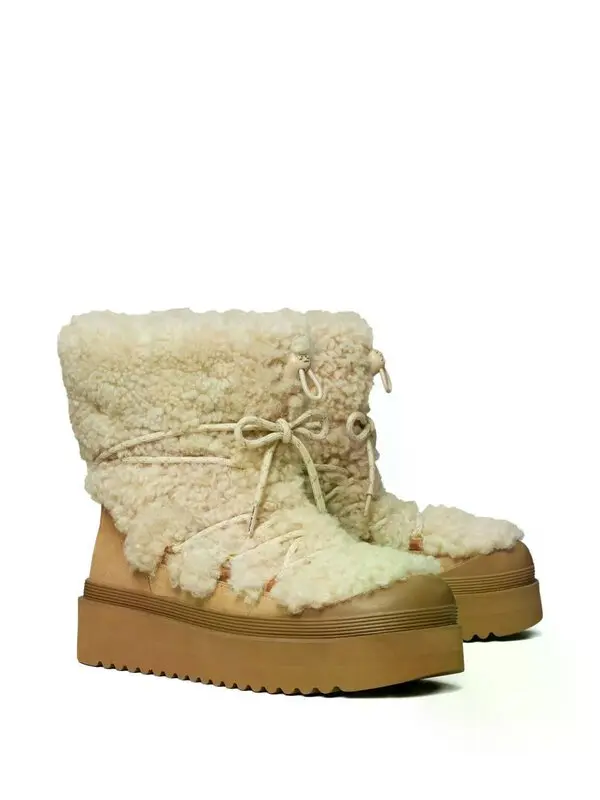 Tory Burch Shearling Lace-up Boots - Neutrals