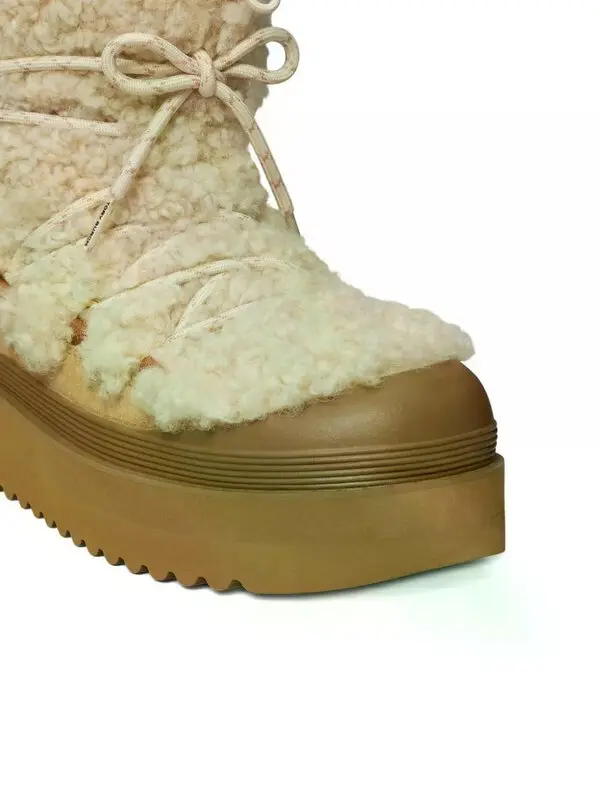 Tory Burch Shearling Lace-up Boots - Neutrals