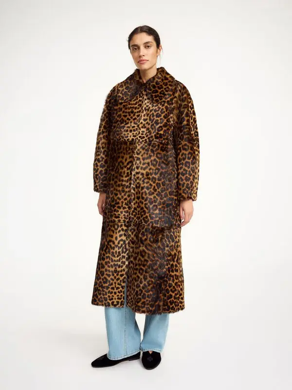 BY MALENE BIRGER Rafaia Calf Shearling Maxi Coat - Leopard