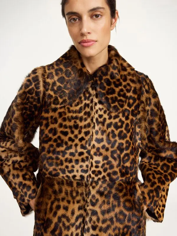 BY MALENE BIRGER Rafaia Calf Shearling Maxi Coat - Leopard