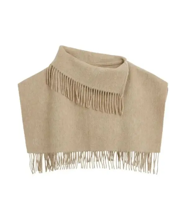 BY MALENE BIRGER Turtla Wool Fringe Bib - Grey Brown Melange