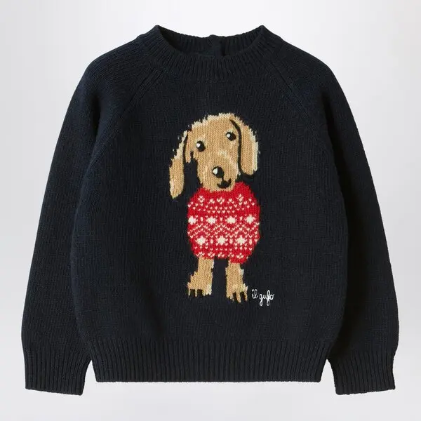 IL GUFO Wool Sweater With Dachshund Intarsia - Blue