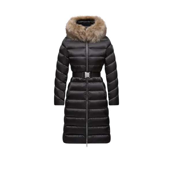 Moncler Leersie Hooded Shearling-trimmed Long Down Jacket - Black