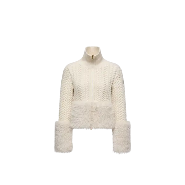 Moncler Wool-blend Zip-up Cardigan With Faux Fur