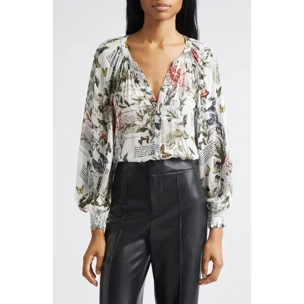Alice + Olivia Thalia Mixed Print Button-up Shirt