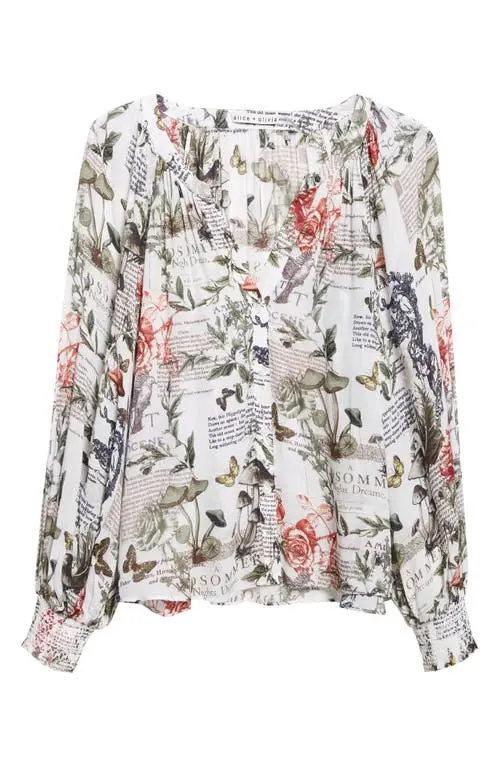 Alice + Olivia Thalia Mixed Print Button-up Shirt
