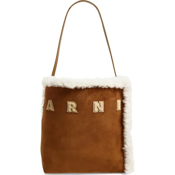 Marni Mini Museo Suede & Shearling Hobo Bag